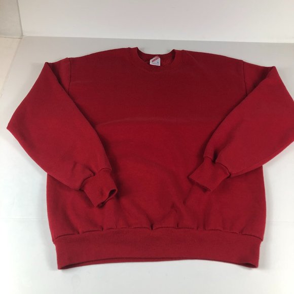 Jerzees | Shirts | Vintage 8s Jerzees Sweatshirt Adult Large Red Blank Faded Crewneck Made In ...